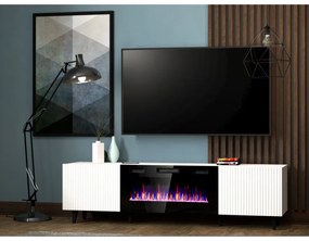 TV stolek Sinenko 180 s krbem, Barva: bílá / bílá + černý, Krb: bílý