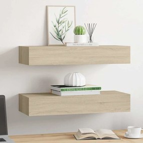 Nástěnné police se zásuvkou 2 ks dub 60 x 23,5 x 10 cm MDF 330262