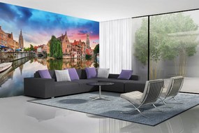 DIMEX | Samolepicí vliesová fototapeta na zeď Bruges, Belgie MA-5-1014 | 375 x 250 cm | zelená, modrá, oranžová, hnědá, šedá