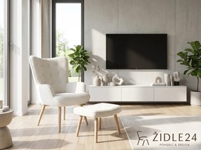 Relaxační křeslo ušák s podnožkou RENI - bílá látka bouclé