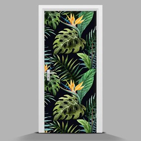 Wallmuralia Samolepící nálepka na dveře Listy palmy na tmavém pozadí 75x205