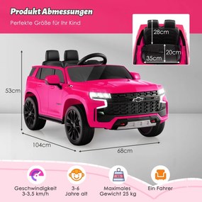 Costway Dětské elektrické auto Chevrolet s 2,4 G dálkovým ovládáním a – růžový