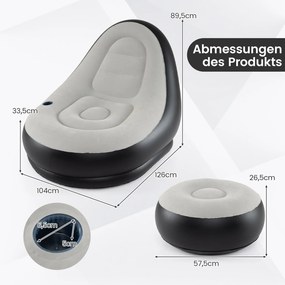 Costway Nafukovací křeslo s podnožkou a semišovým povrchem z PVC a vzduchovou