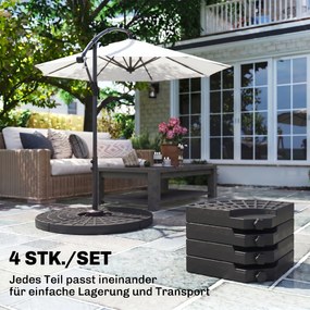 Outsunny Zátěž na Slunečník 4-dílný Základ pro Slunečník Plnitelný 52 kg Vody nebo 68 kg Písku HDPE Černá