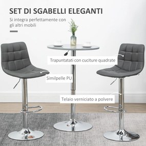 HOMCOM Sada 2 barových židlí z imitace kůže s opěradlem, otočné kuchyňské a obývací židle s opěrkou nohou, 42x45x89-110cm, Šedé
