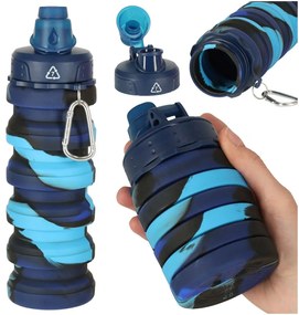 Creative Corner Láhev na vodu silikonová skládací láhev s rukojetí sportovní 500ml modrá