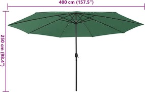 Zahradní slunečník s LED osvětlením 400 cm zelený 312531