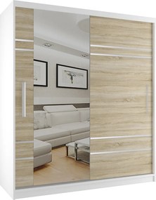 Šatní skříň 158 cm Belini bílý mat / dub sonoma s posuvnými dveřmi a zrcadlem  MP SZP3/2/W/DS/0/AL