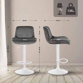 2x Barová židle Solon - samet, bílý rám- tmavě šedá