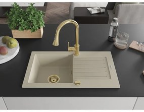 Mexen Pablo, 1-komorový granitový dřez 752x436x161 mm a dřezová baterie Elia, béžová, 6510-69-670101-50