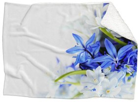 Deka Modré a bílé květy (Rozměr : 200 x 140 cm, Podšití beránkem: ANO)