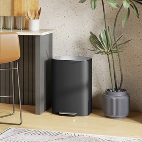 HOMCOM 50 l kuchyňský odpadkový koš se šlapacím pedálem, měkké dovírání a funkce otevření 90° – nerez/černá, 45,1 × 36,5 × 62,6 cm