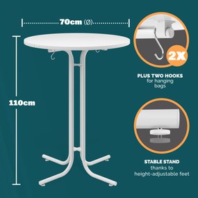 Barový stolek bílý Ø70x110cm skládací venkovní výškově nastavitelný až 100kg