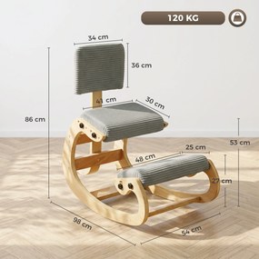 HOMCOM Ergonomická kolenní židle, kolenní stolička se záhlavím, vzhled manšestru, kancelářská židle do domácnosti, kanceláře, meditace, tmavě šedá