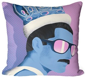 Polštář z mikrovlákna Freddie - modrý pop-art zobrazující zpěváka skupiny Queen