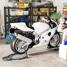 HOMCOM přední a zadní zvedák 390 kg dílenský stojan na motorku s nastavitelným ocelovým ramenem, U- + L-vidlice, černá