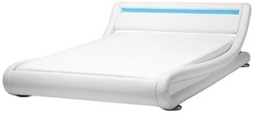 Bílá kožená postel s LED světlem 140x200 cm AVIGNON Beliani