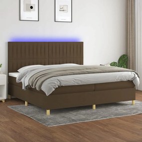 Box spring postel s matrací a led textil tmavě hnědá