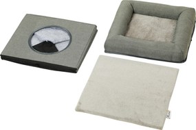 PawHut kočičí jeskyně dvoupatrový domeček pro kočky 36,5x36,5x33cm s polštářem pro kočky do 5kg v zelené barvě, domeček pro malá zvířata