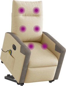 Elektrické zvedací masážní polohovací křeslo krémové textil 3324108