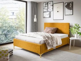 Eka Čalouněná postel SMART+ 160x200 cm Barva látky Trinity: Hořčicová (Trinity 2326), Úložný prostor: S kovovým rámem úložného prostoru, Barva nožek postele: Zlatá