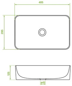 Laveo Kvadrato, umyvadlo na desku 485x295x125 mm, bílá lesklá, LAV-VUK_6249