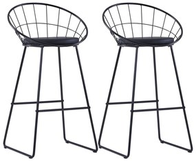 Barové židle se sedáky z umělé kůže 2 ks - ocelové | černé