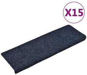 Schodové rohože samolepicí 15 ks 65 x 21 x 4 cm modré s obdélníkovým okrajem 134566