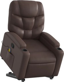 Zvedací masážní polohovací křeslo hnědé umělá kůže 3204667