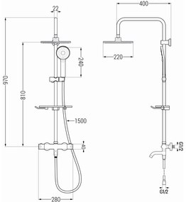 Mexen KT40 Podomítkový vanový a sprchový set s dešťovou sprchou a termostatickou baterií, Chromovaná - 779004093-00