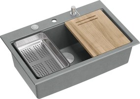 Šedý kuchyňský granitový dřez QUADRON Marc 110 s příslušenstvím bez baterie