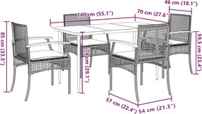 5dílný zahradní jídelní set s poduškami černý polyratan 3213598