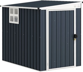 Metalový zahradní přístřešek Outsunny 2.6m² 128x193x181cm s pultovou střechou, oknem a zámkem, odolný proti počasí pro zahradní a venkovní použití Tma