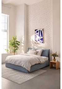 Modrá čalouněná dvoulůžková postel s úložným prostorem s roštem 160x200 cm Myra Pillow – Bonami Selection