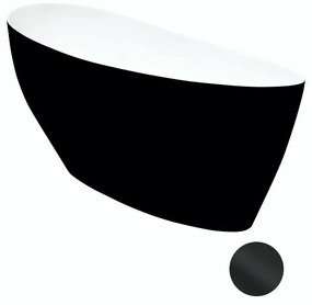 Besco Volně stojící vana z litého mramoru Keya BW 165x70 Barva: Bílá/černá, Rozměry (cm): 163,5x70,5, Typ a barva výpustě: Click-Clack s horním čištěním, černá