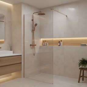 Bezrámová sprchová zástěna REA FLEXI BRUSH COPPER 110 cm, měď kartáčovaná/transparent - bez vaničky