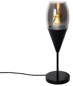 Moderní stolní lampa černá s kouřovým sklem - Drop