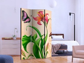 Pokojová zástěna Retro - jaro (3dílný) - barevná kompozice s květinami a motýly