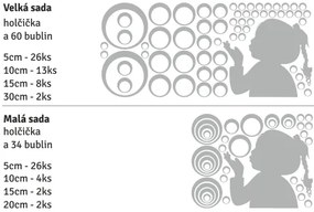 WALLVINIL Samolepky na zeď - Holčička fouká bubliny Barva: Modrá námořní, Velikost: Malá sada 35 kusů, Pravá / Levá: Levá (dekorace směřuje/dívá se doleva)