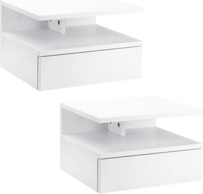 HOMCOM Sada 2 Floating Nočních Stolků - Zavěšené Noční Stolky s 1 Zásuvkou a Otevřenou Policí pro Ložnici 35x32x22,5 cm Bílá | Aosom