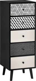 HOMCOM Komoda s geometrickým vzorem, 5 zásuvek, moderní nábytek do ložnice a předsíně, 40x40x111,5cm Černá Šedá | Aosom