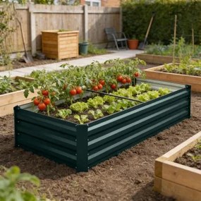 Outsunny obdélníkový květináč zahradní vyvýšený záhon z galvanizované oceli s bezpečnostním okrajem a otevřenou půdou 150x70x30cm zelený