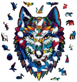 Dřevěné barevné puzzle - Majestátní vlk
