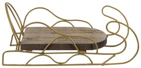 Zlaté kovové sáňky s dřevěnou deskou - 26*13*12 cm
