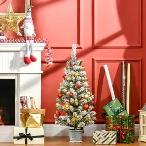 HOMCOM Mini vánoční stromek Ø40x90 cm, umělý sníh, 60 LED, nehořlavý, plast, zelená/bílá