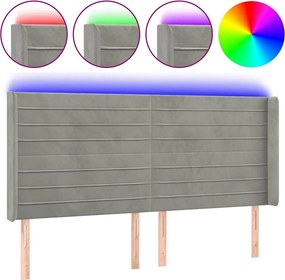 Čelo postele s LED světle šedé 183 x 16 x 118/128 cm samet 3124248
