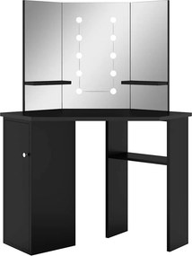 Rohový toaletní stolek s LED světlem černý 111 x 54 x 141,5 cm 326534