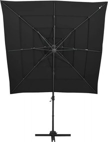 4stupňový zahradní slunečník s hliníkovou tyčí černý 250x250 cm 313826