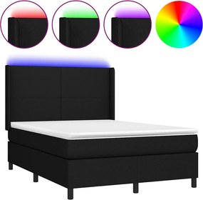 Box spring postel s matrací a LED černá 140x200 cm textil 3138159