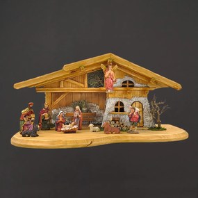 AMADEA Dřevěný osvětlený betlém BEZ FIGUREK 54 cm